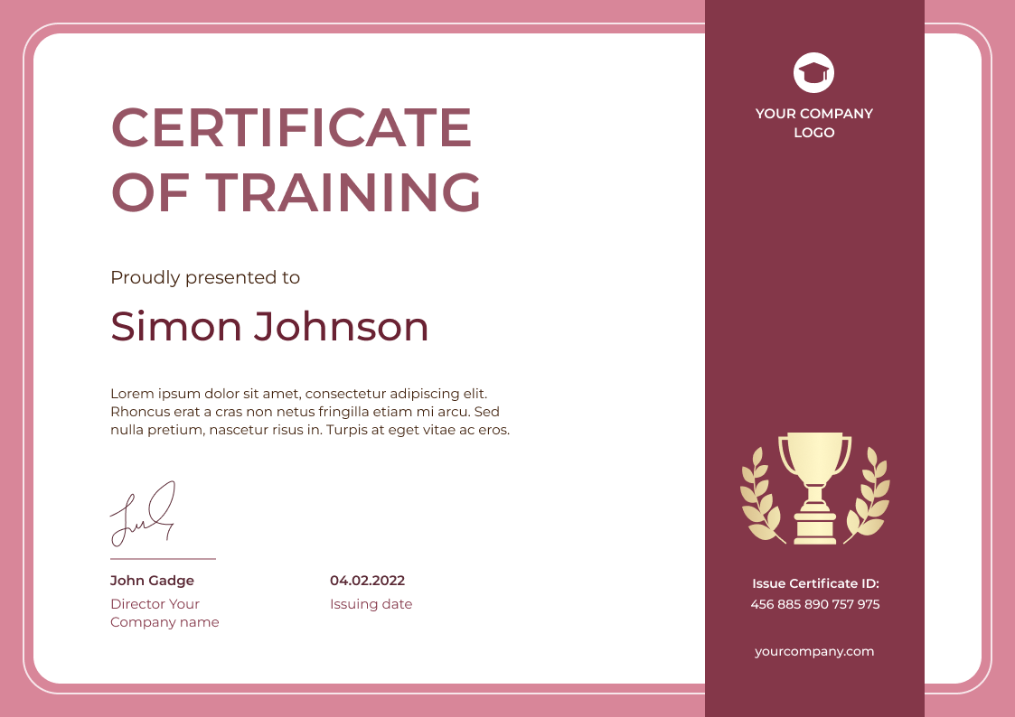 Simple and traditional certificate of training template