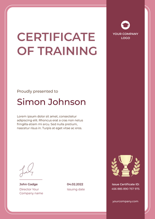 Certificate Of Training Template