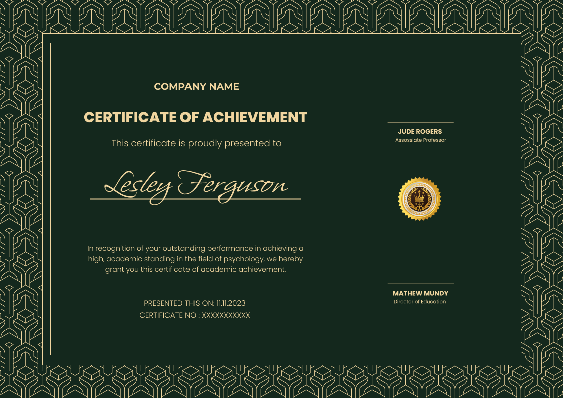 Certificate Of Achievement Template Free Download