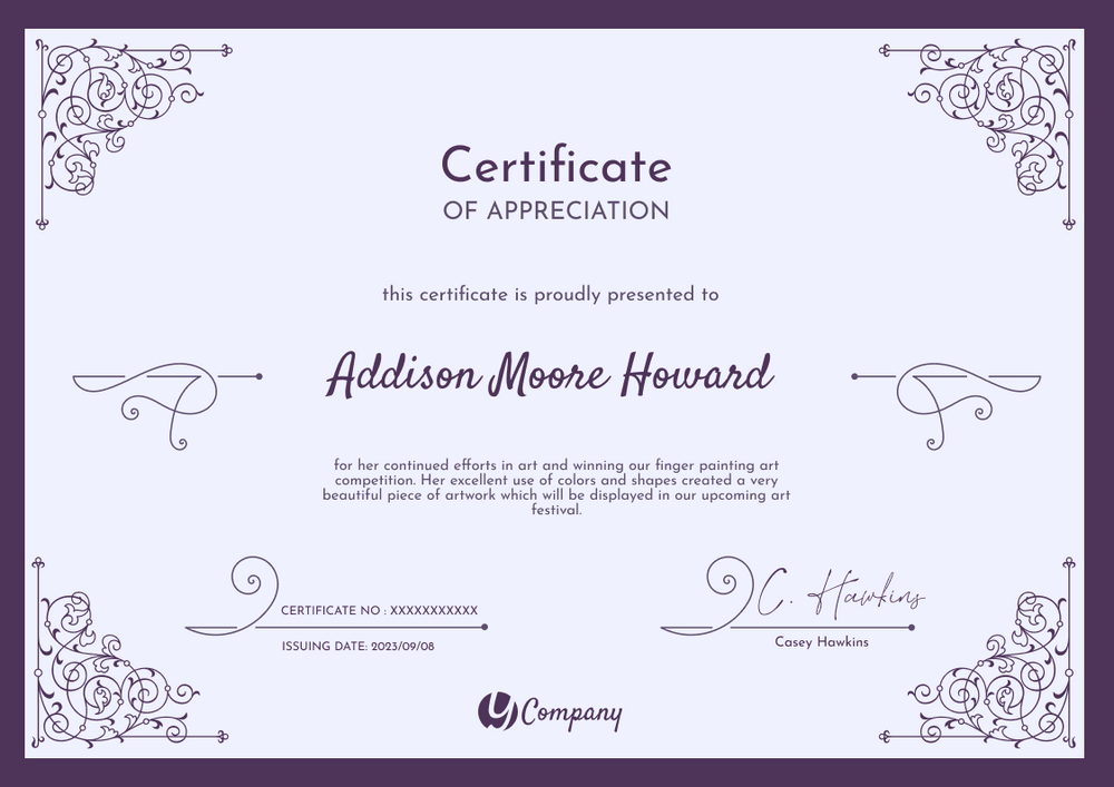 Formal Certificate Of Appreciation Sample