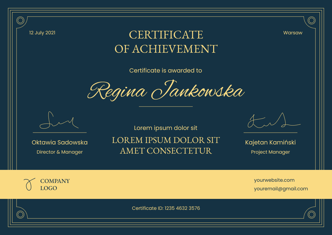 Professional and elegant course certificate template