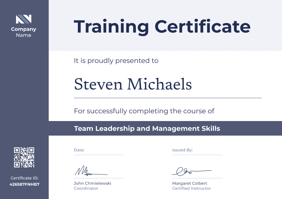 Simple and clean training certificate template