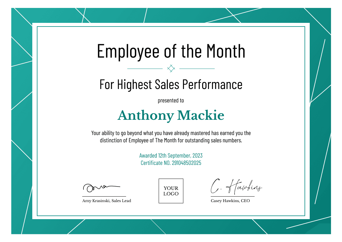 Professional and sophisticated employee of the month certificate template