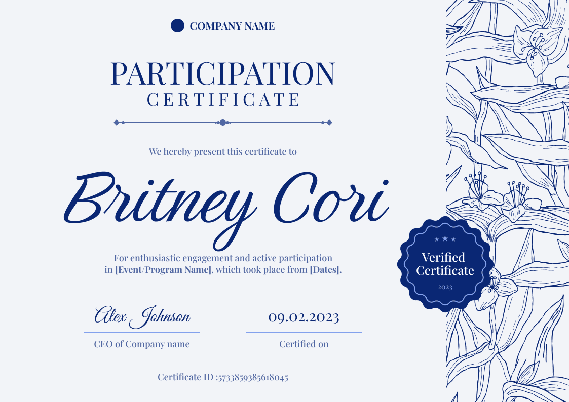 Modern and artsy certificate of participation template