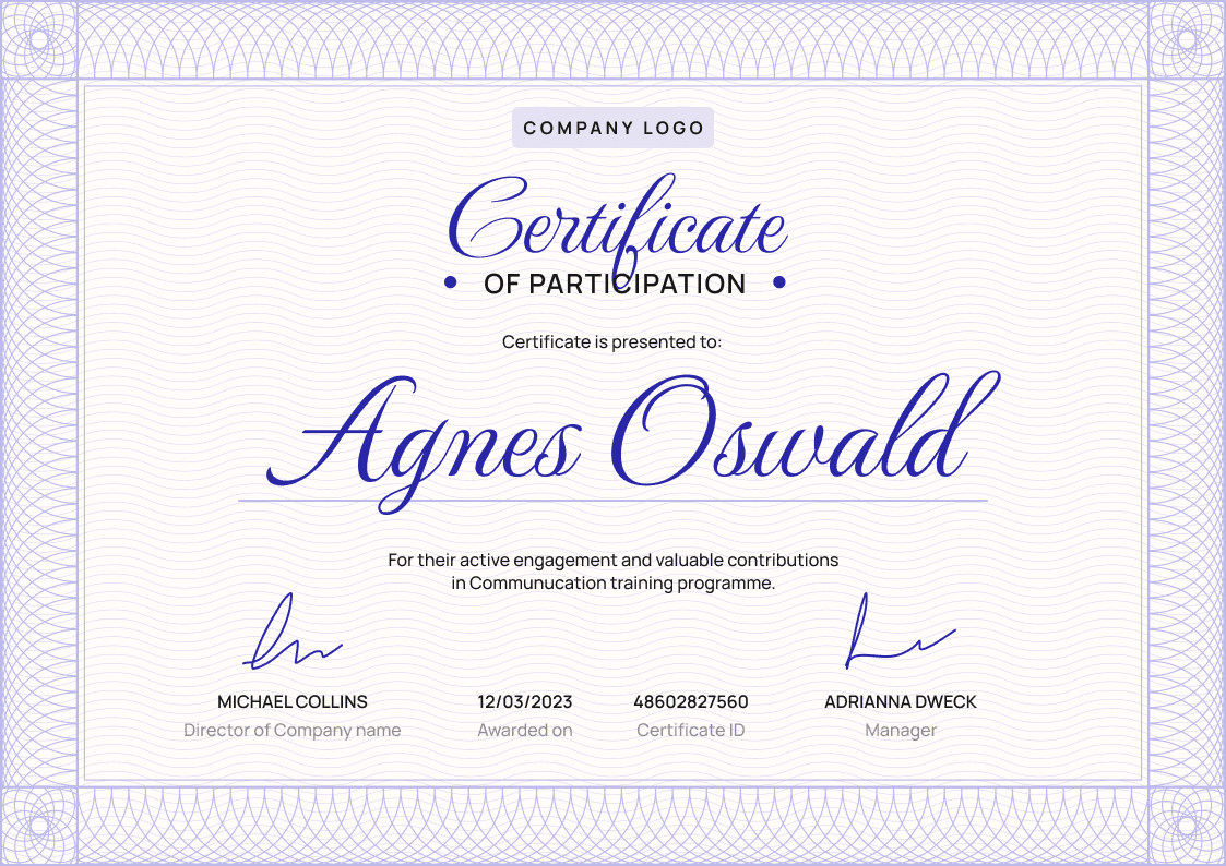 Certificate Of Participation Borders