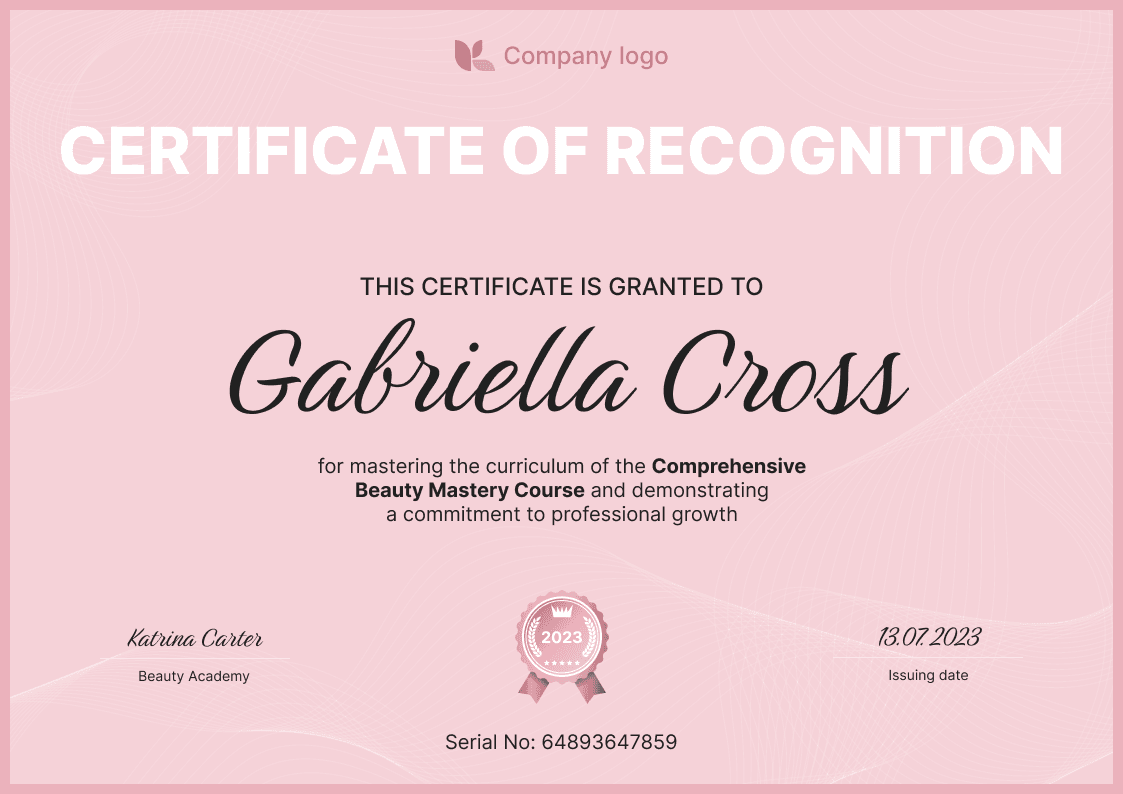 Clean and simple certificate of recognition template
