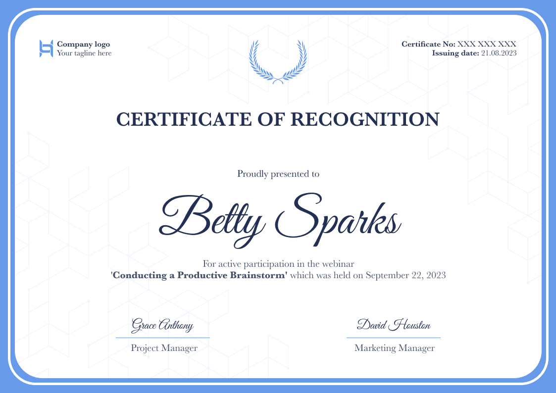 Minimalist and clear recognition certificate template