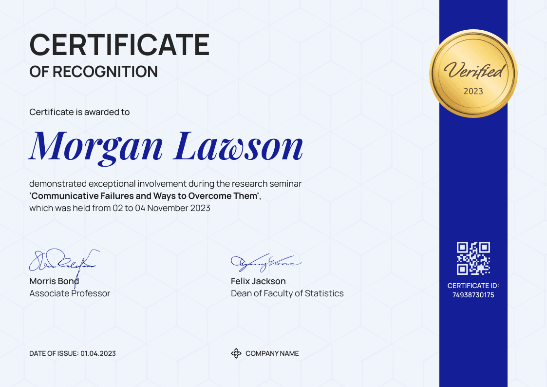 Expert and crisp recognition certificate template