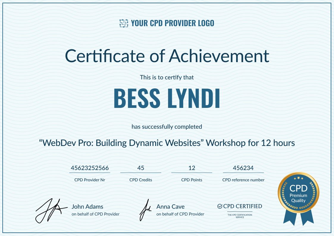 Professional and ornate CPD certificate template