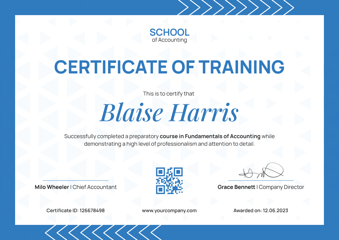 Classy and simple certificate of training template