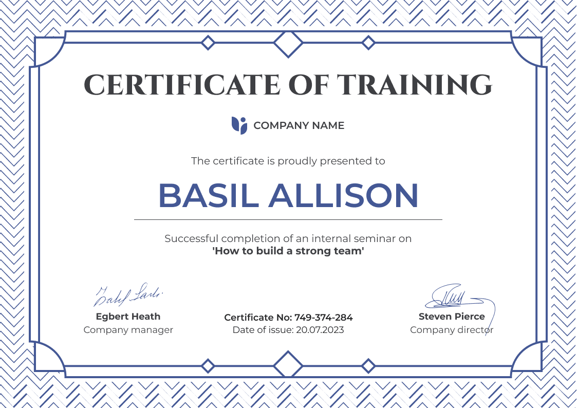 Simple and framed certificate of training template