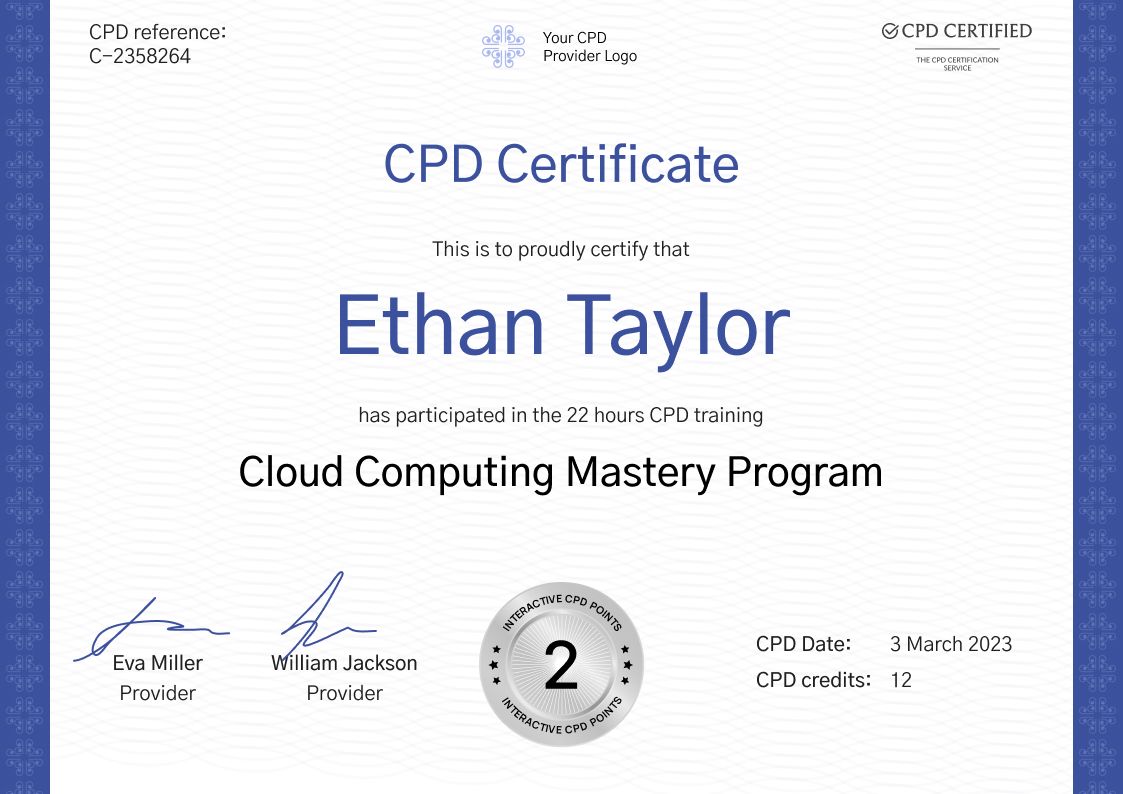 Contemporary and professional CPD certificate template