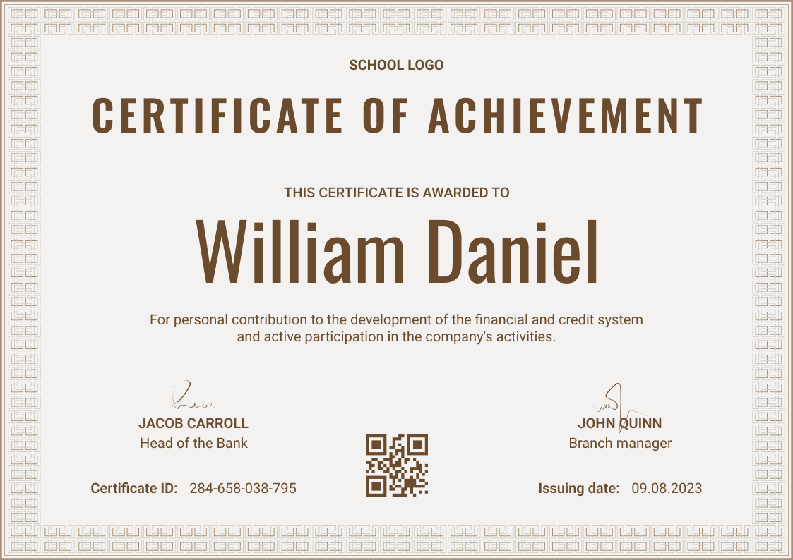 Formal and standard certificate of achievement