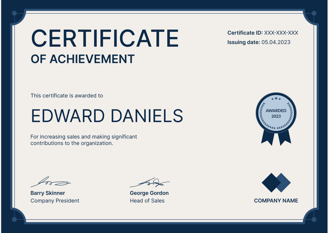 Professional and modern certificate of achievement