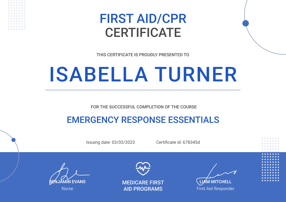 Professional and minimalistic first-aid and CPR certificate template