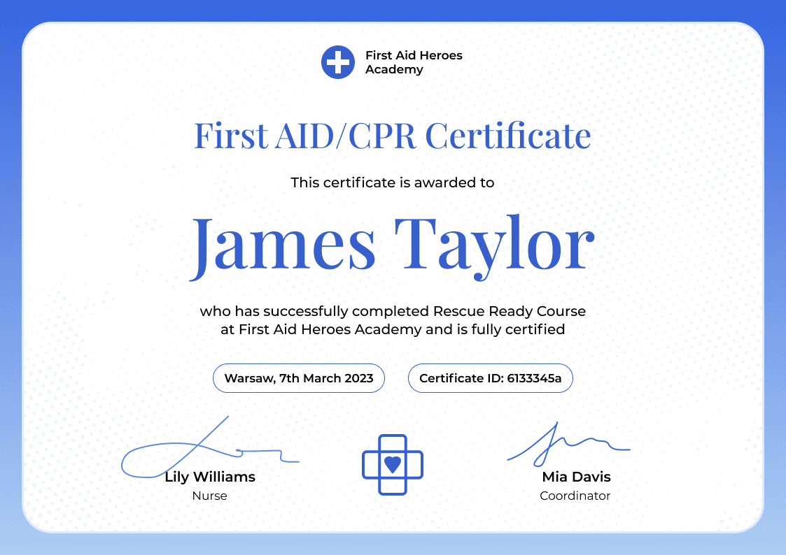 Modern and professional first-aid and CPR certification template