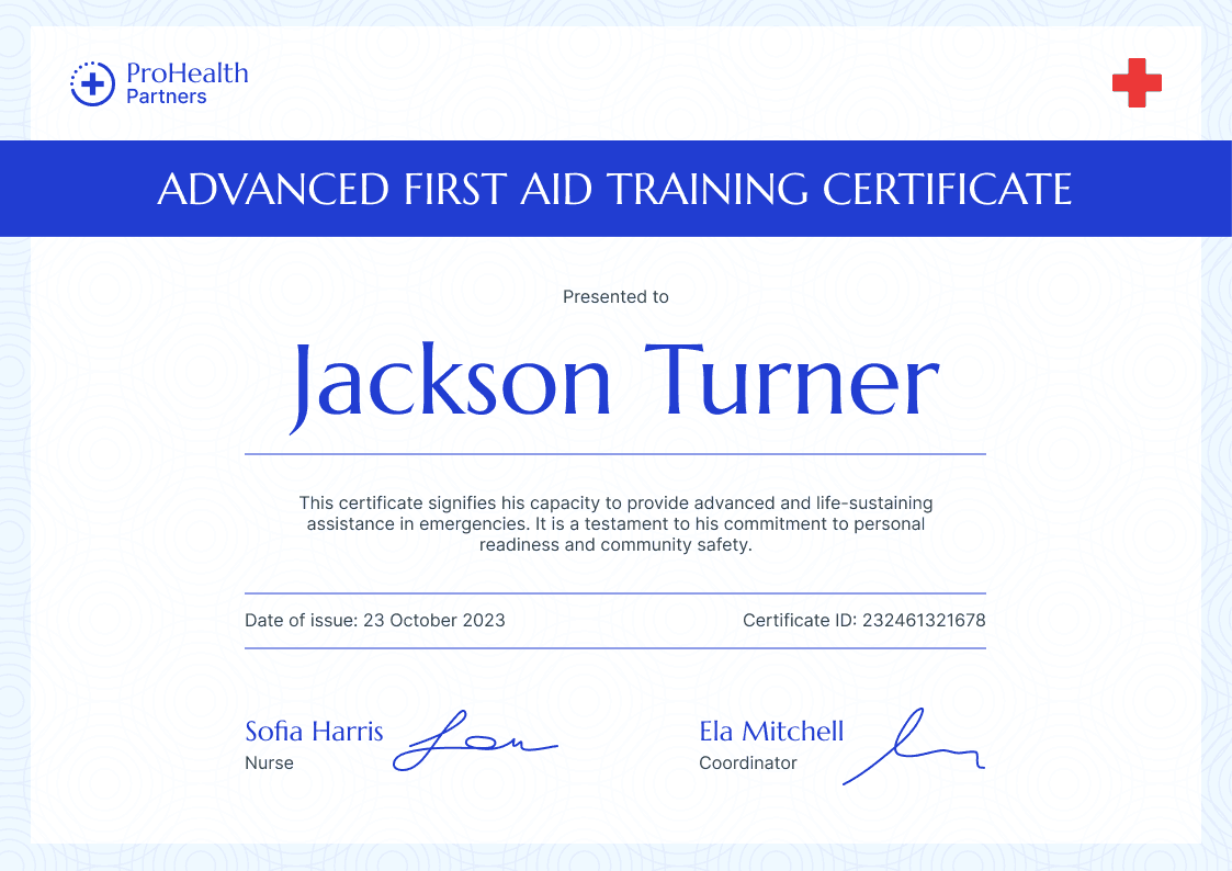 Professional and subtle first-aid and CPR certificate template