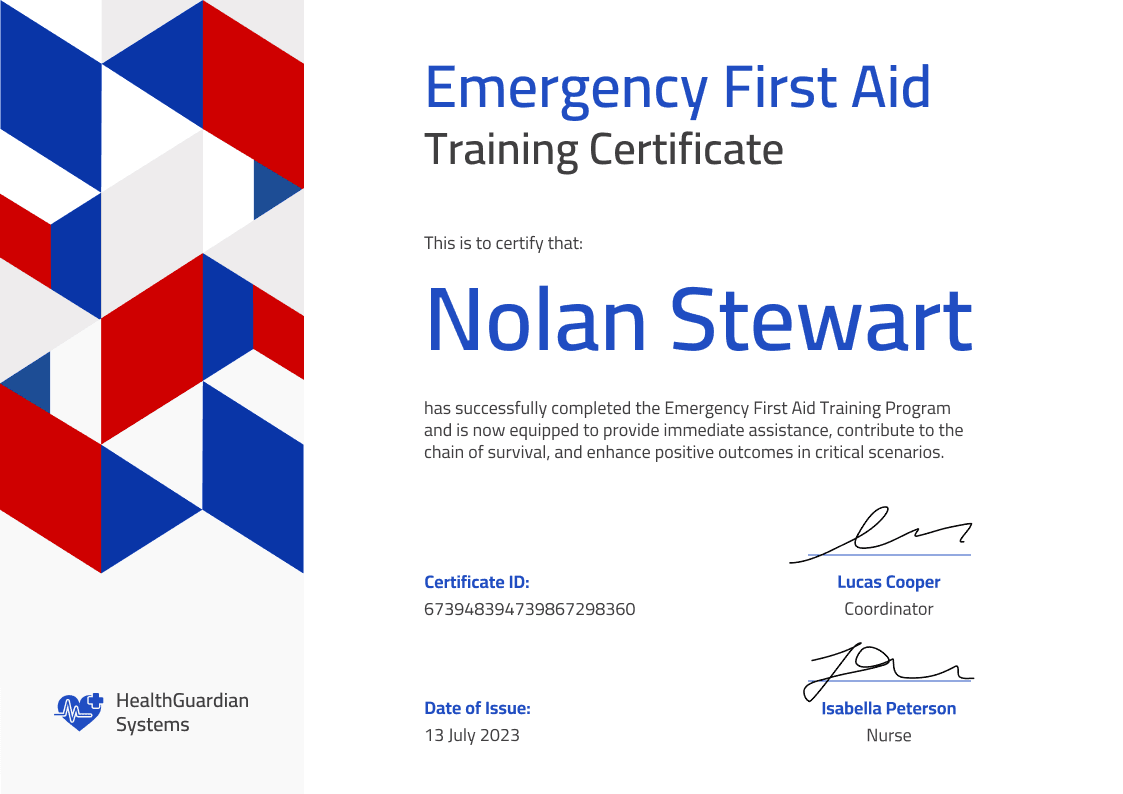 Flexible and professional first-aid and CPR certificate template