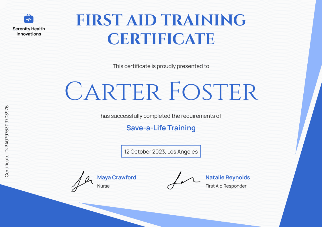 Elegant and professional first-aid and CPR certificate template
