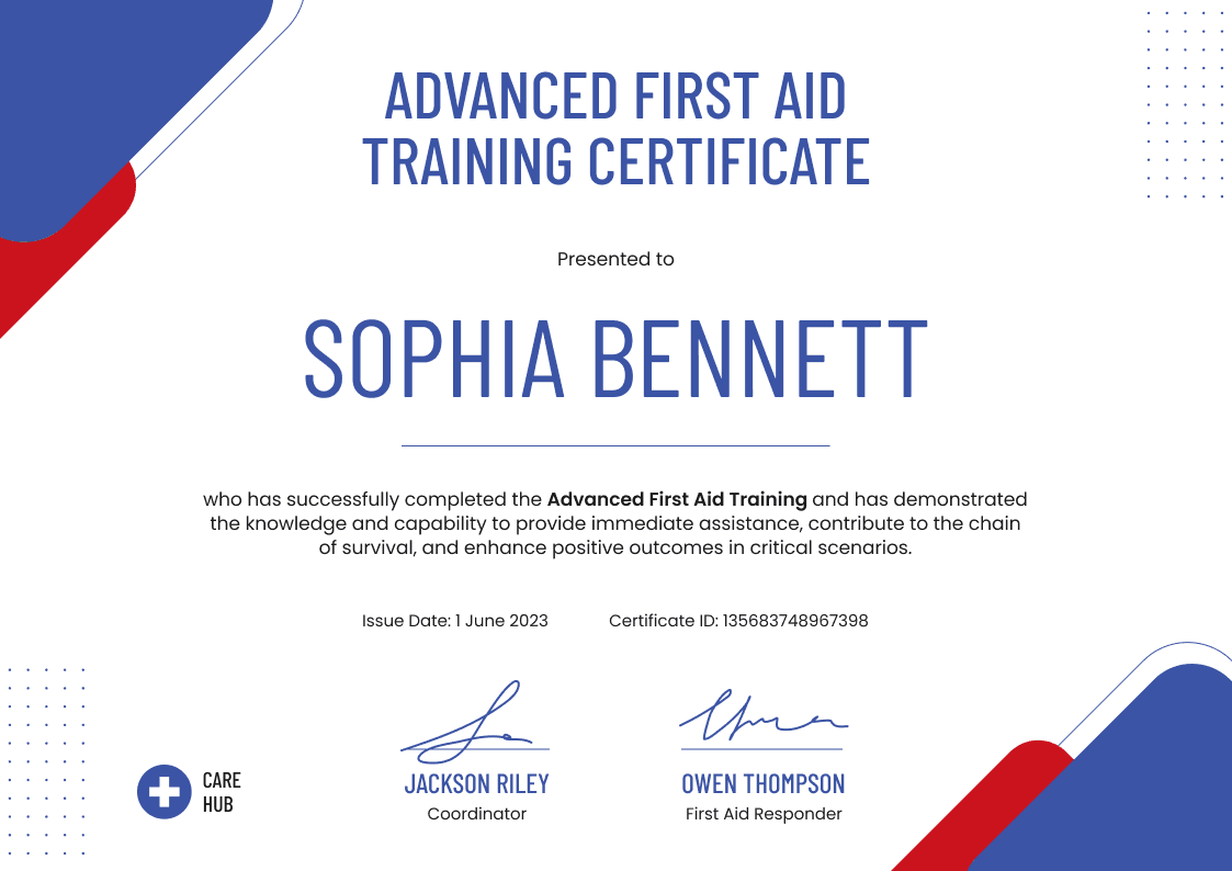 Professional and clear first-aid and CPR certificate template