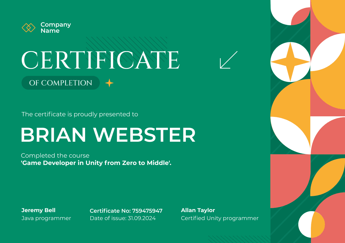 Modern and expressive certificate of completion template