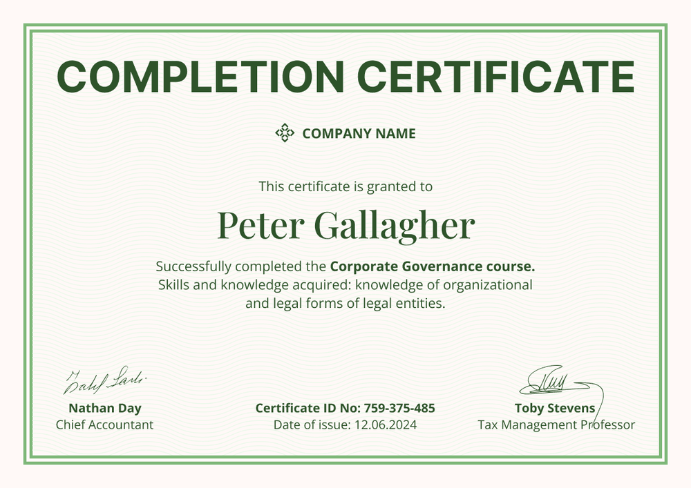 Completion Certificate Template