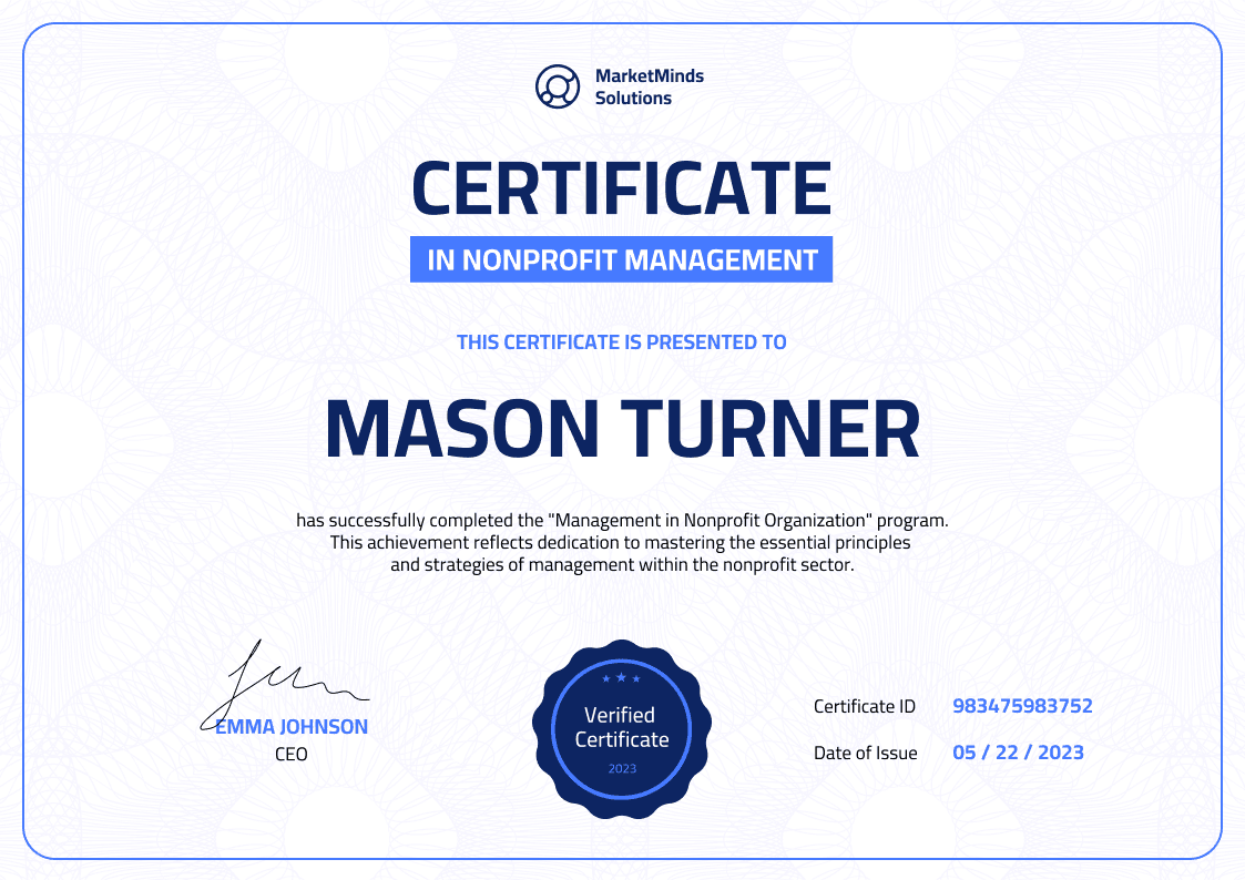 Modern and professional nonprofit management certificate template