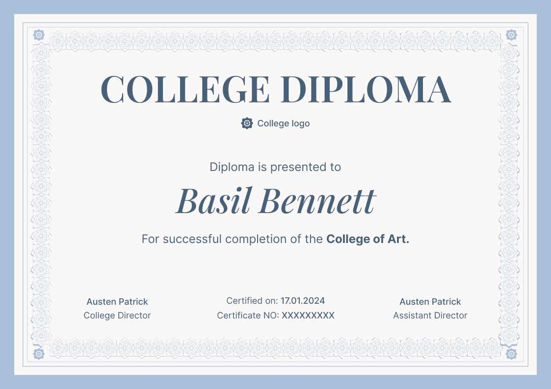 Traditional and formal college diploma template