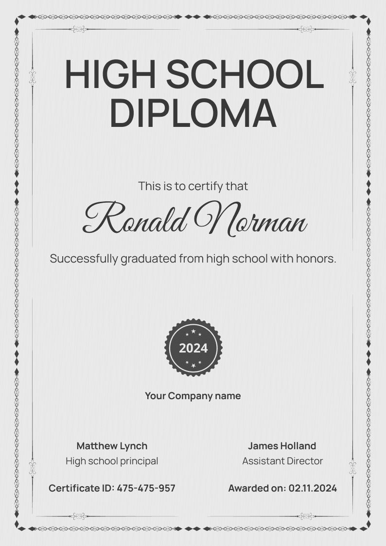 Editable Diploma Graduate School