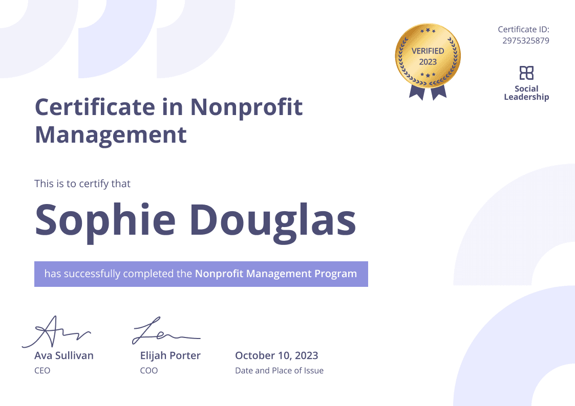 Subtle and professional nonprofit management certificate template
