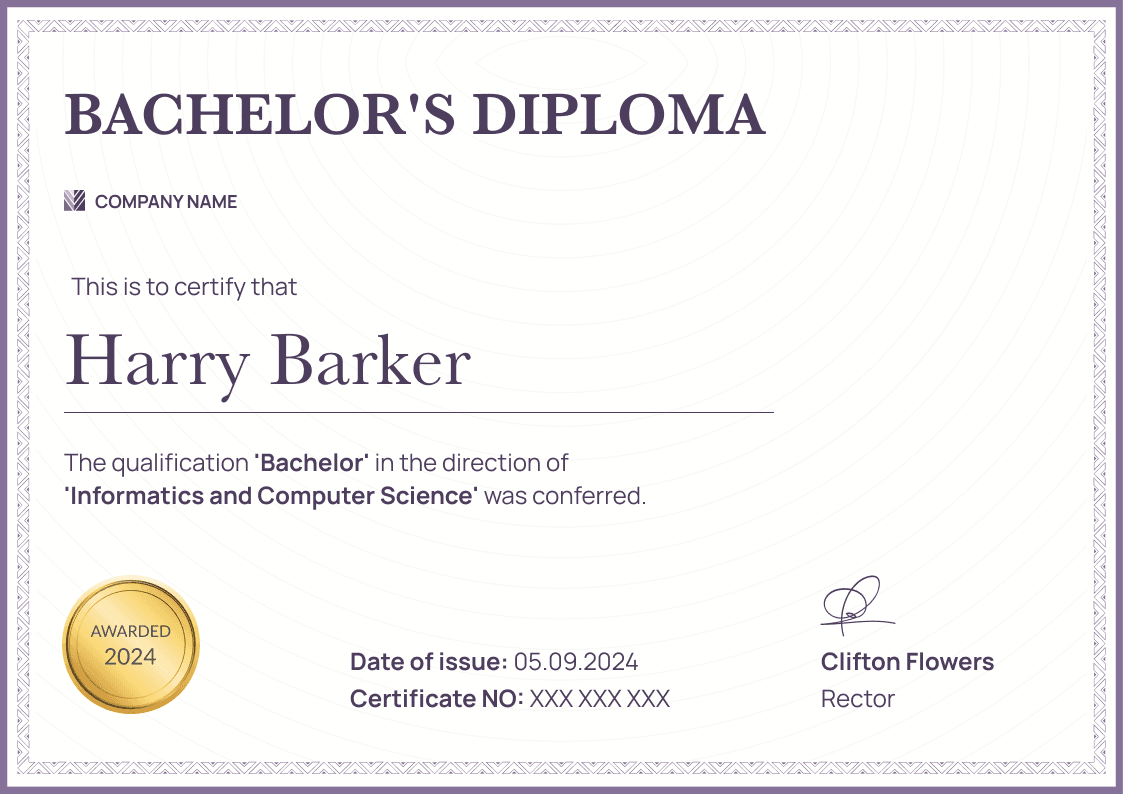 Simple and formal bachelor’s diploma template