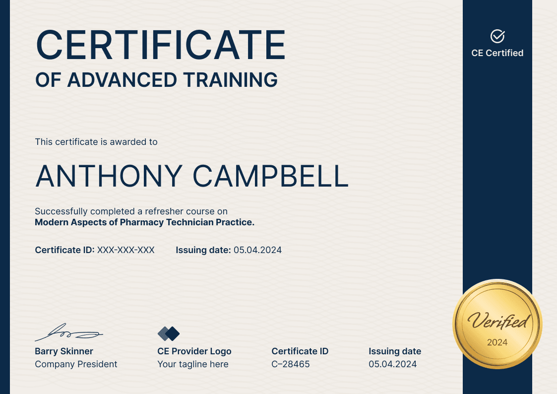 Dark and professional CE certificate template