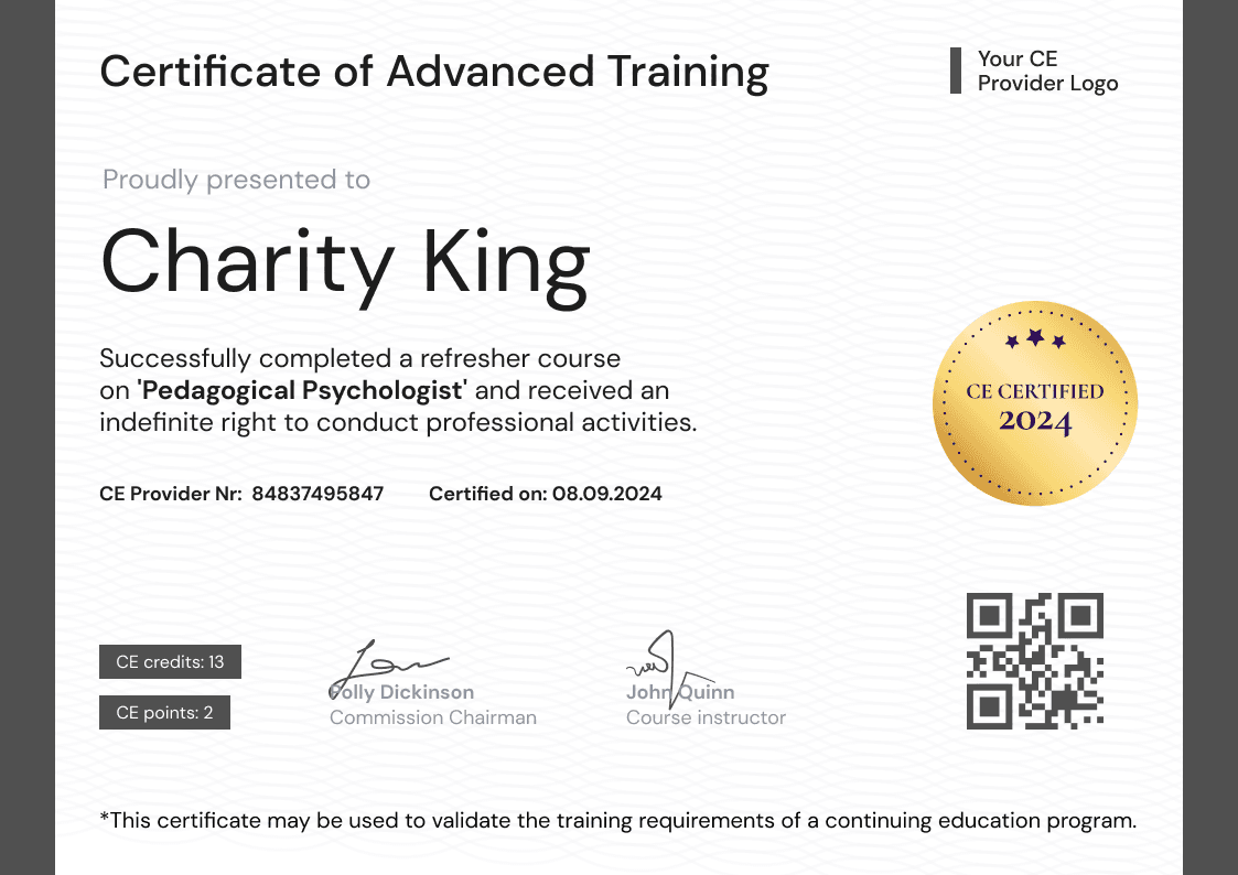 Minimalistic and professional CE certificate template