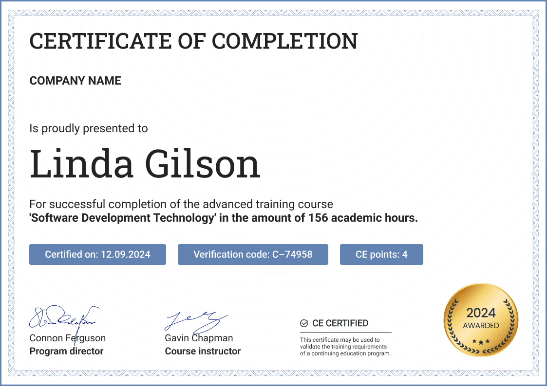 Bright and professional Continuing Education certificate template