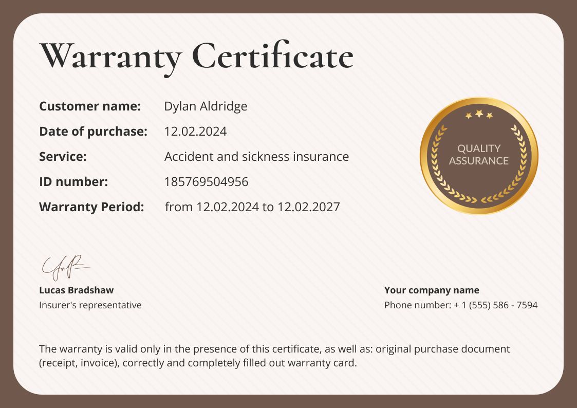 Simple and organized warranty certificate template