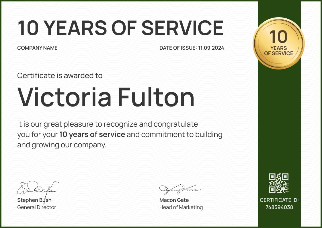 Professional and outstanding work anniversary certificate template