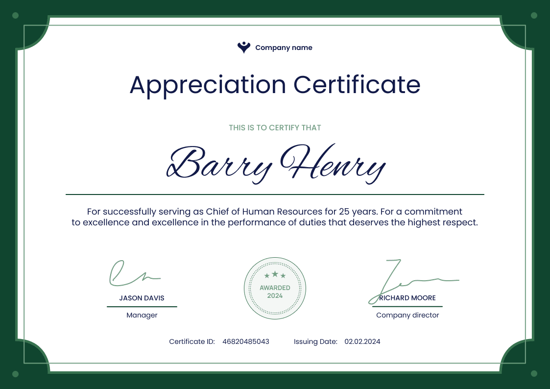 Corporate and professional appreciation certificate template