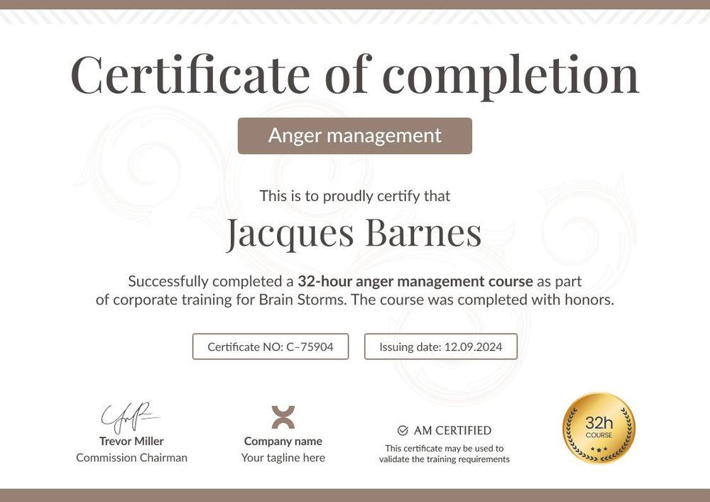 Anger Management Certificate Template