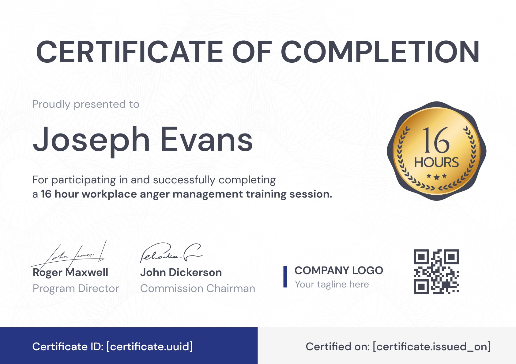 Formal and editable anger management certificate template