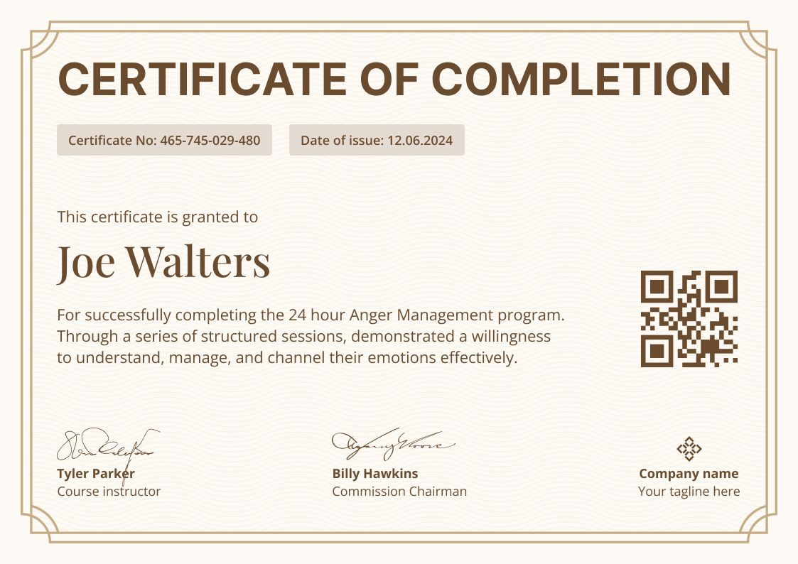 Anger Management Printable Certificate Template