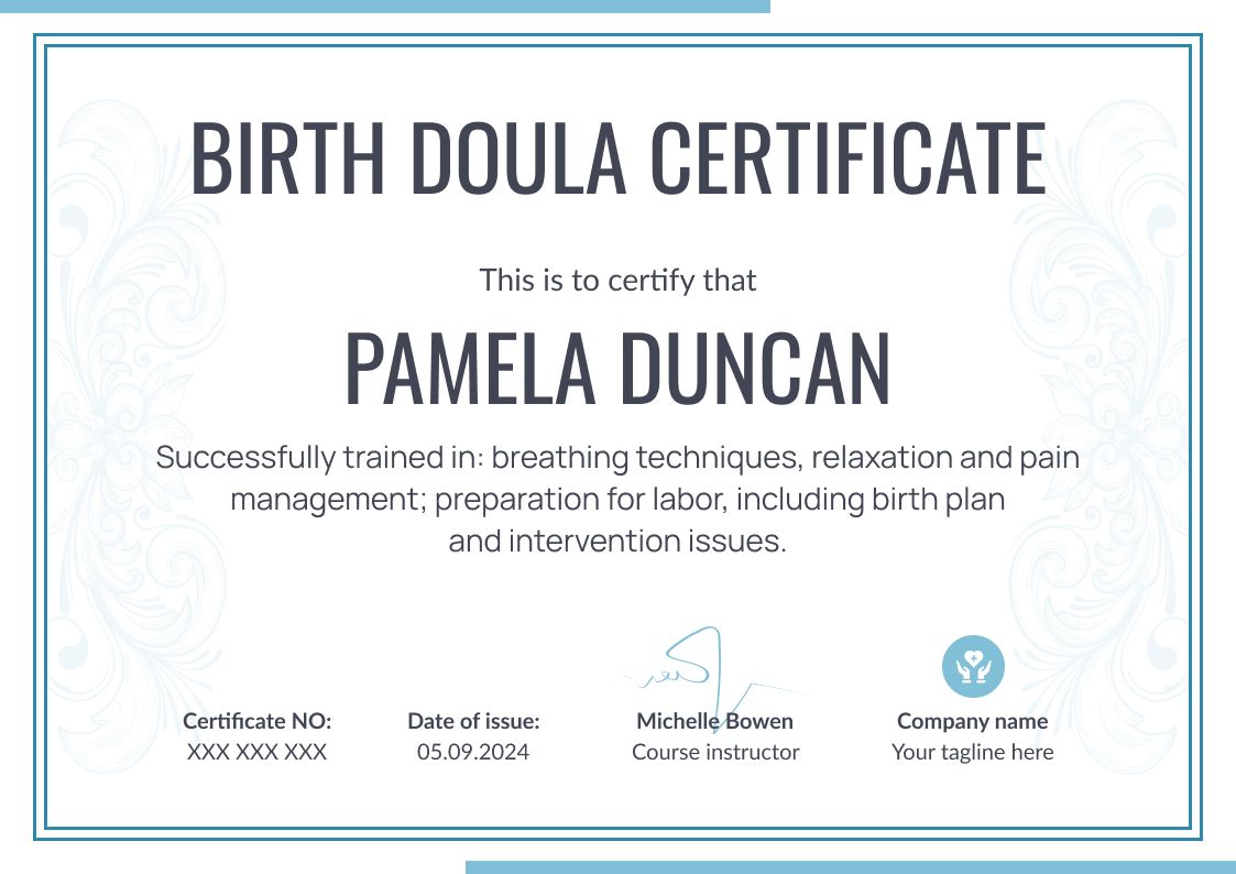 Pure and professional doula certificate template