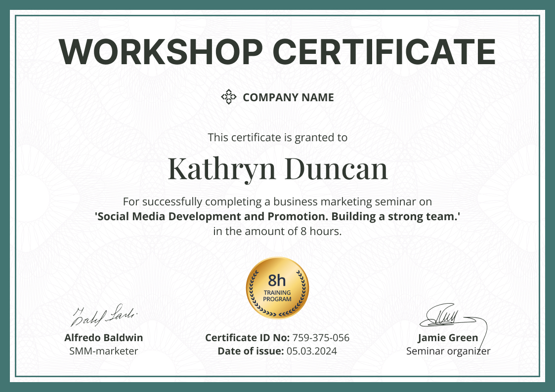 Flexible and professional workshop certificate template