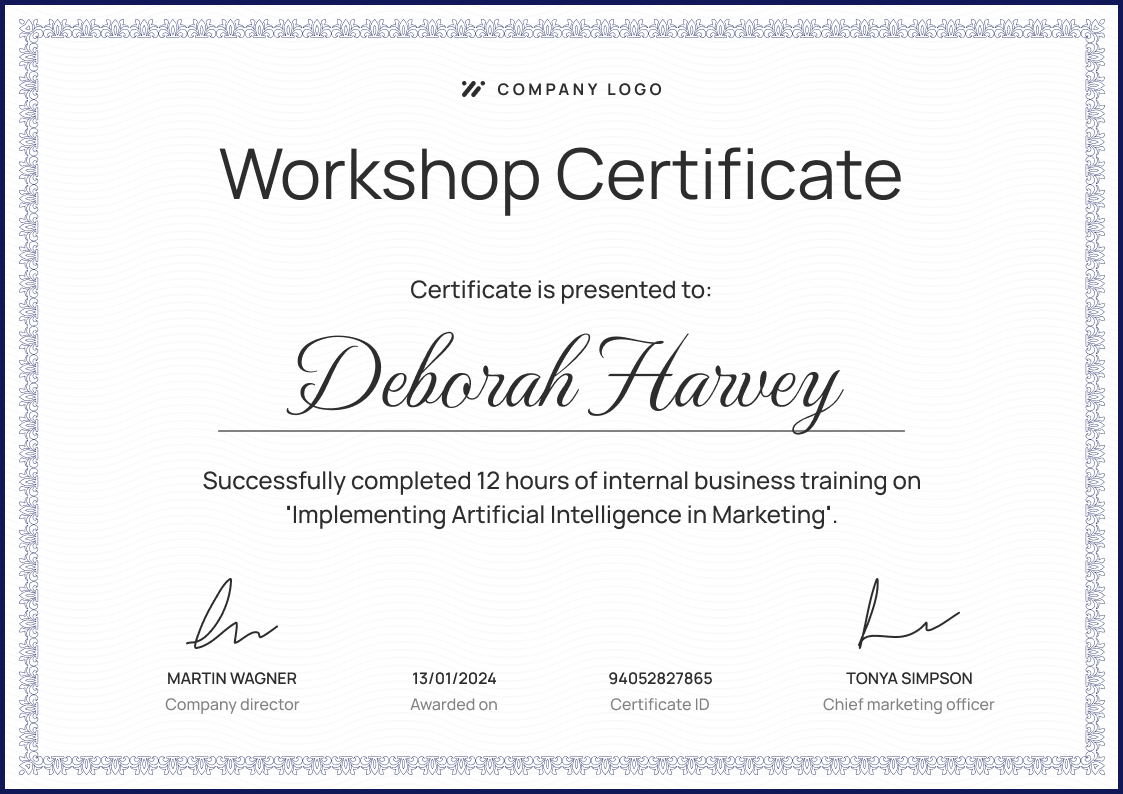 Classic and professional workshop certificate template