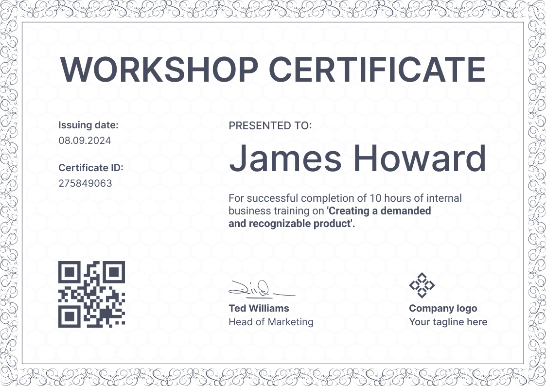 Fancy and professional workshop certificate template