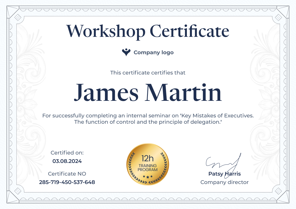 Slick and professional workshop certificate template