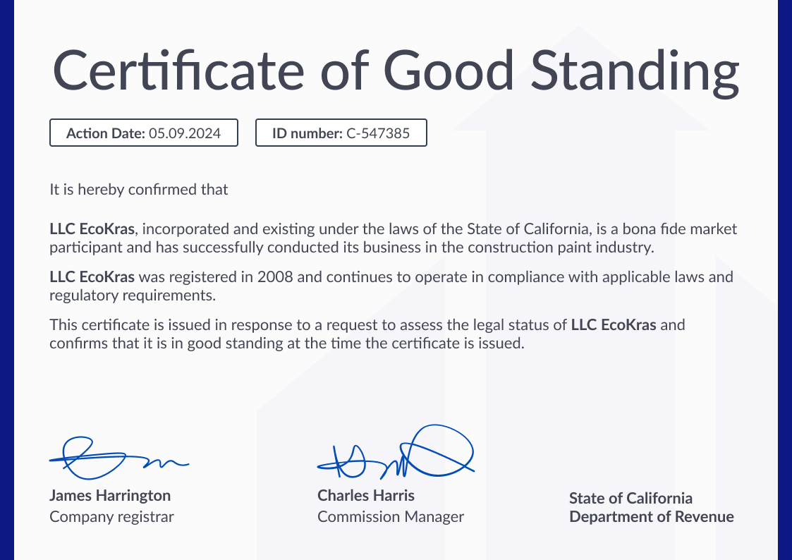 Formal and professional certificate of good standing template Formal and professional certificate of good standing template