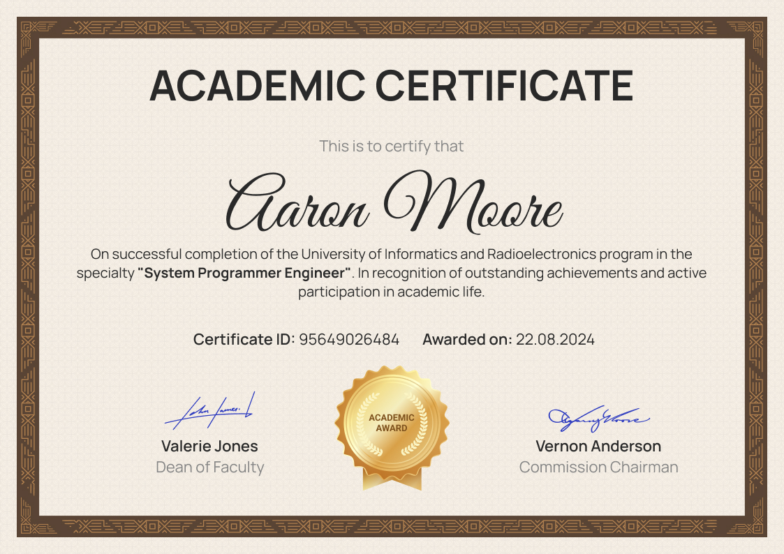 Basic and professional academic certificate template