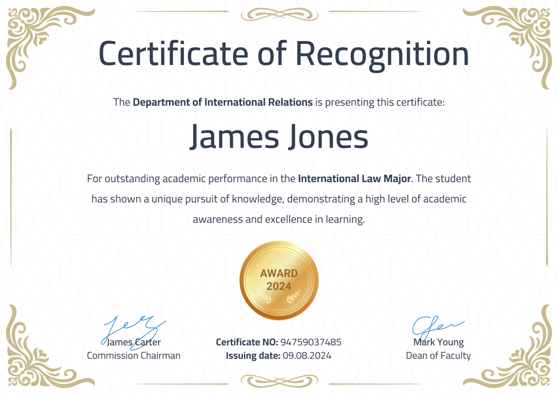 Golden and professional academic certificate template