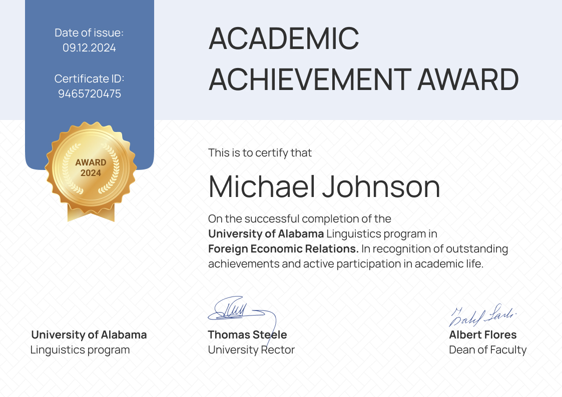 Minimalistic and professional academic certificate template