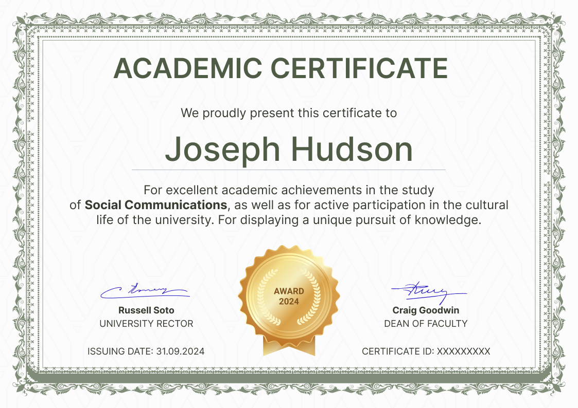 Traditional and professional academic certificate template